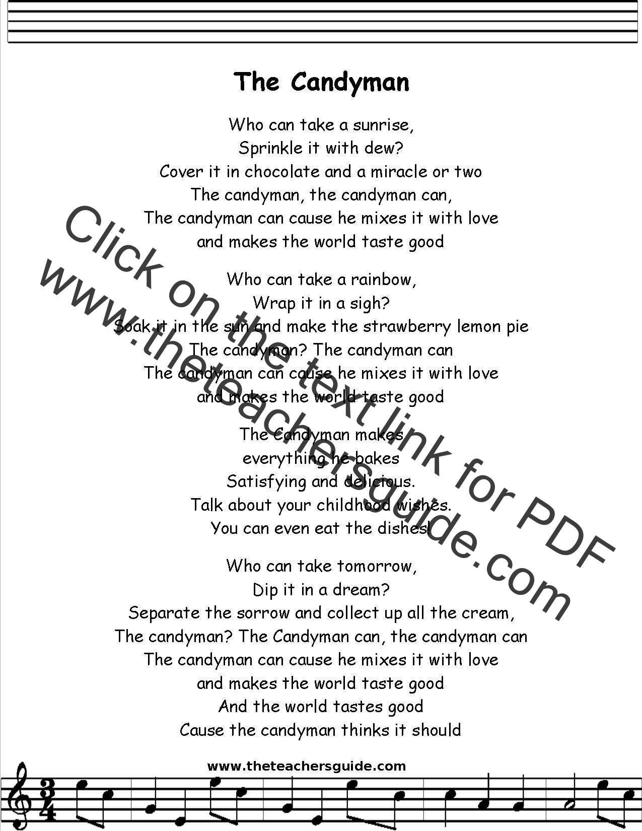 Candy Man Lyrics, Printout, MIDI, and Video