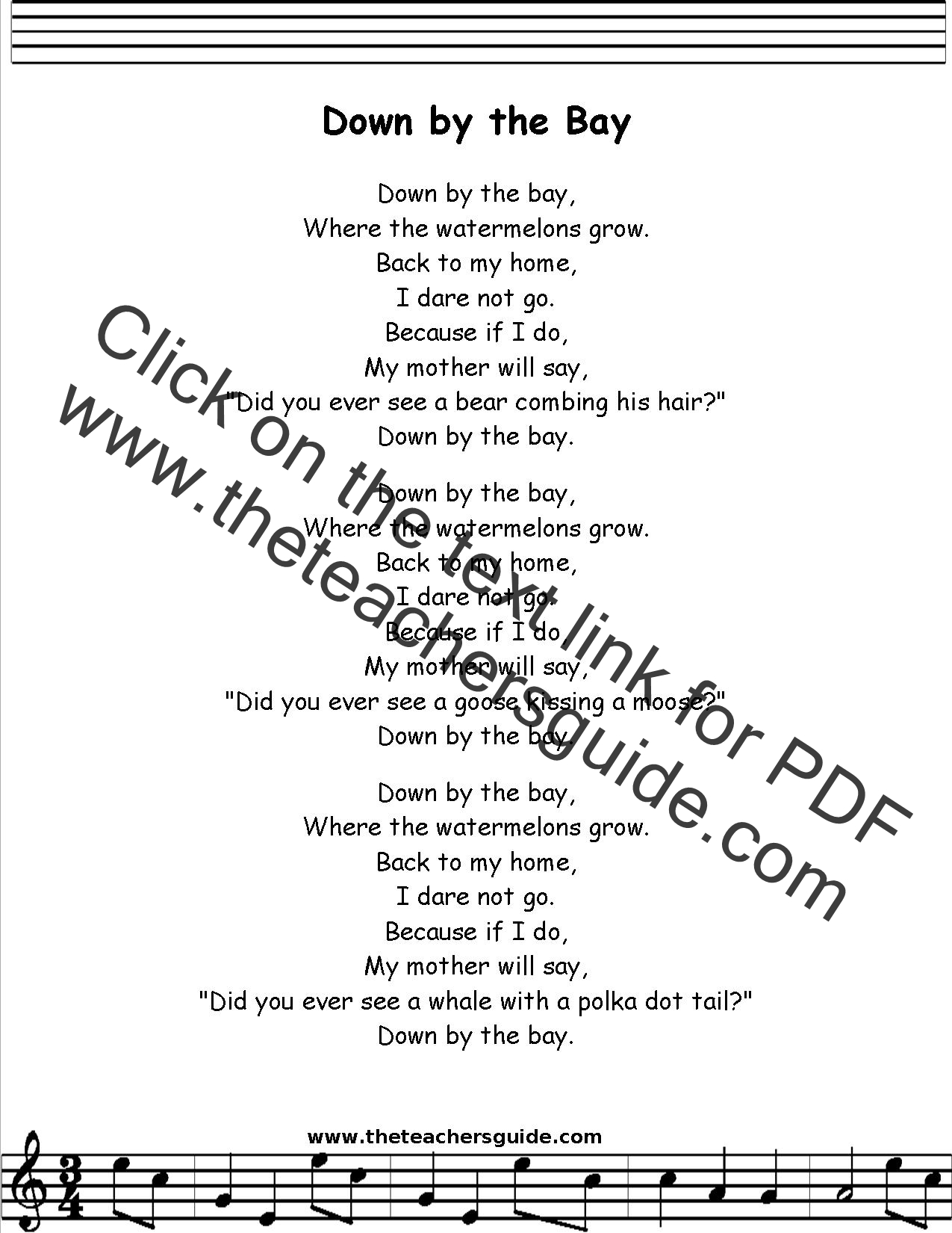 Down by the Bay Lyrics, Printout, MIDI, and Video