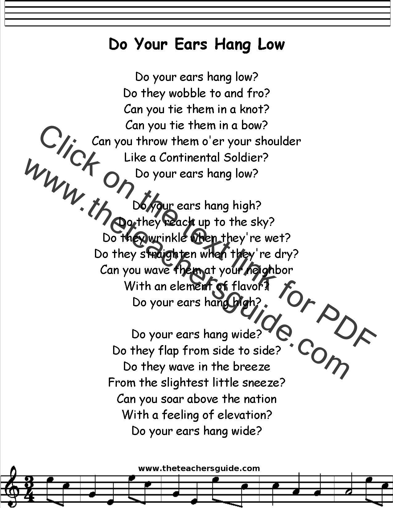 Do Your Ears Hang Low Lyrics, Printout, MIDI, and Video
