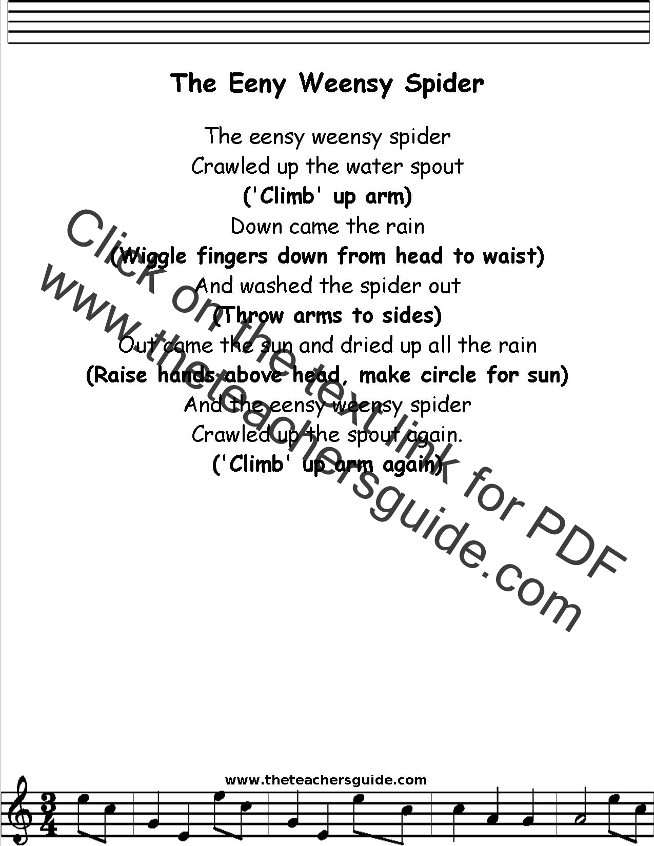 Eensy Weensy Spider Lyrics, Printout, MIDI, and Video