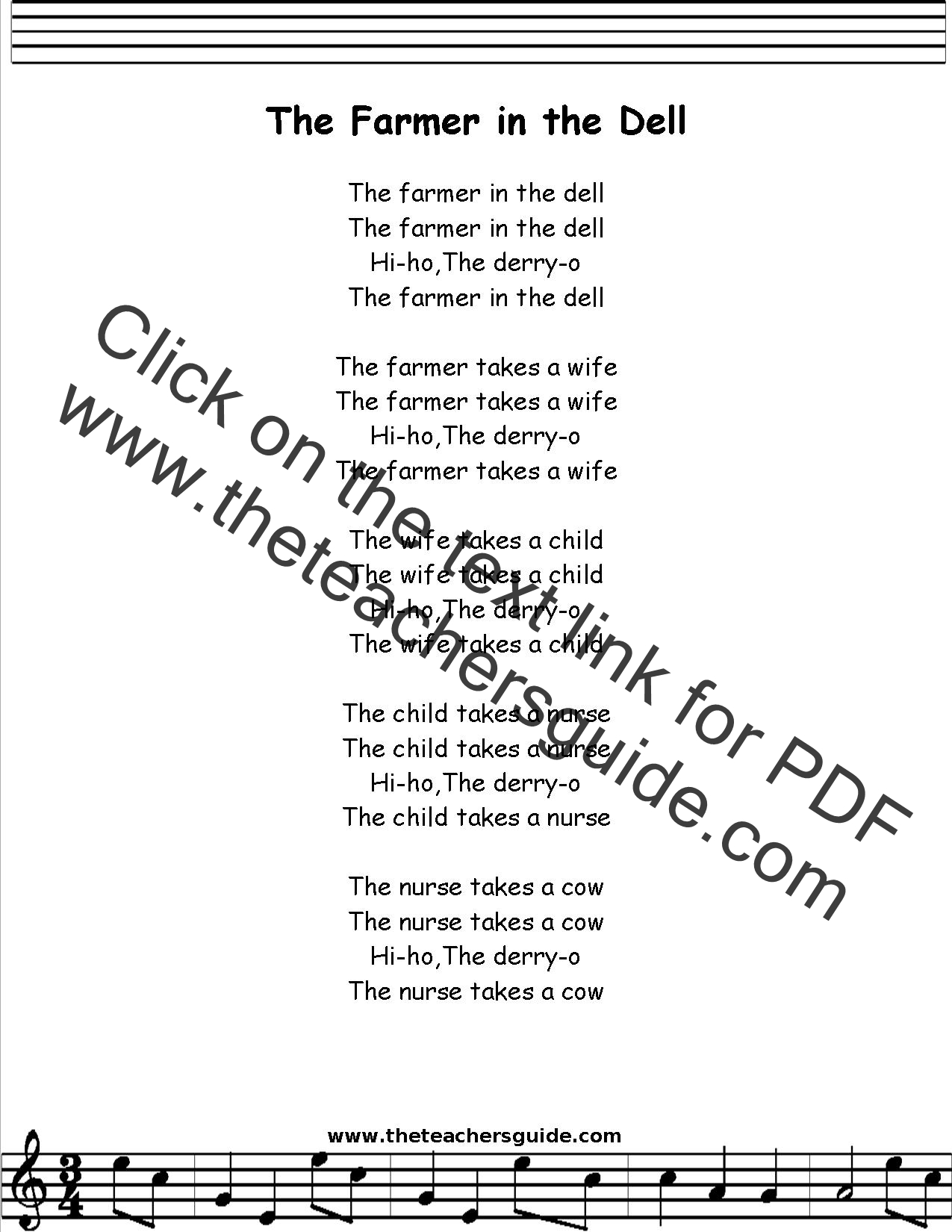 Farmer in the Dell Lyrics, Printout, MIDI, and Video