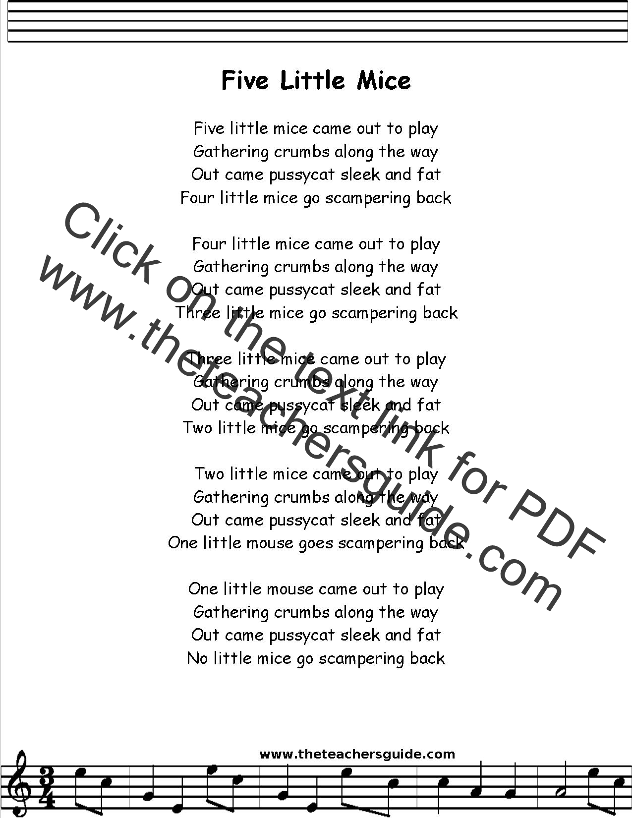 Five Little Mice Lyrics, Printout, MIDI, and Video