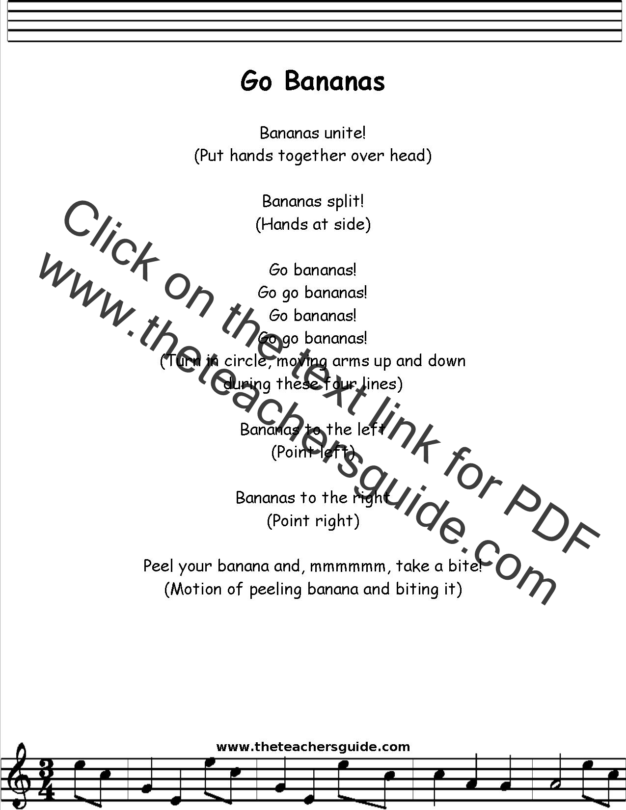 Go Bananas Lyrics, Printout, MIDI, and Video