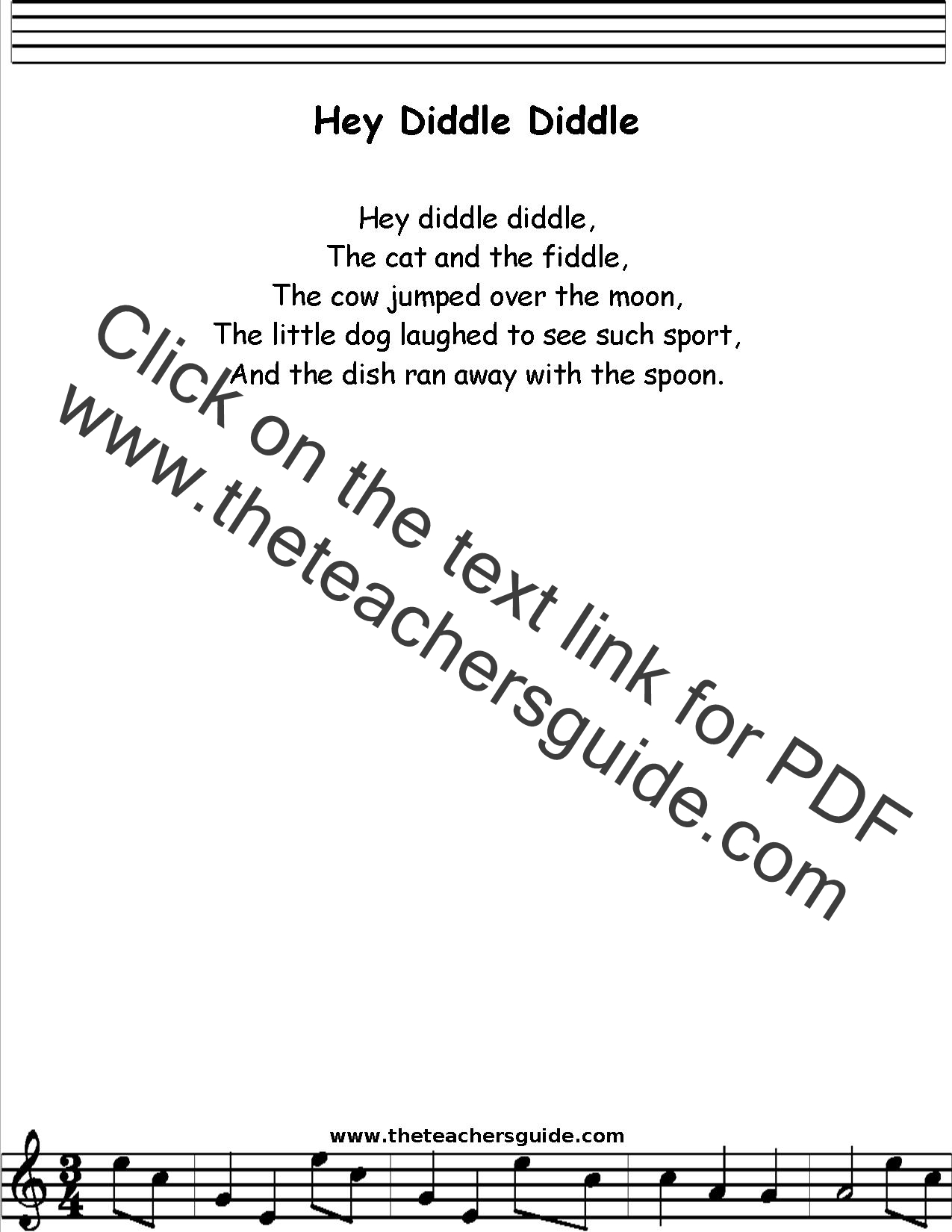 Hey Diddle Diddle Lyrics, Printout, MIDI, and Video