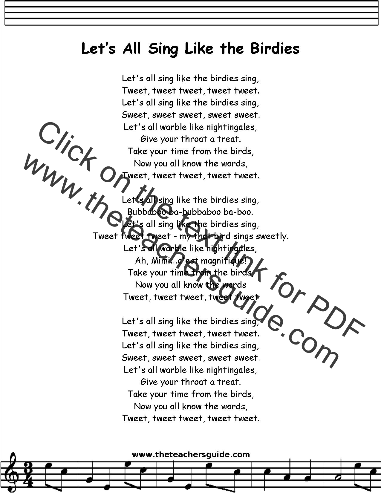 Let's All Sing Like the Birdies Lyrics, Printout, MIDI, and Video