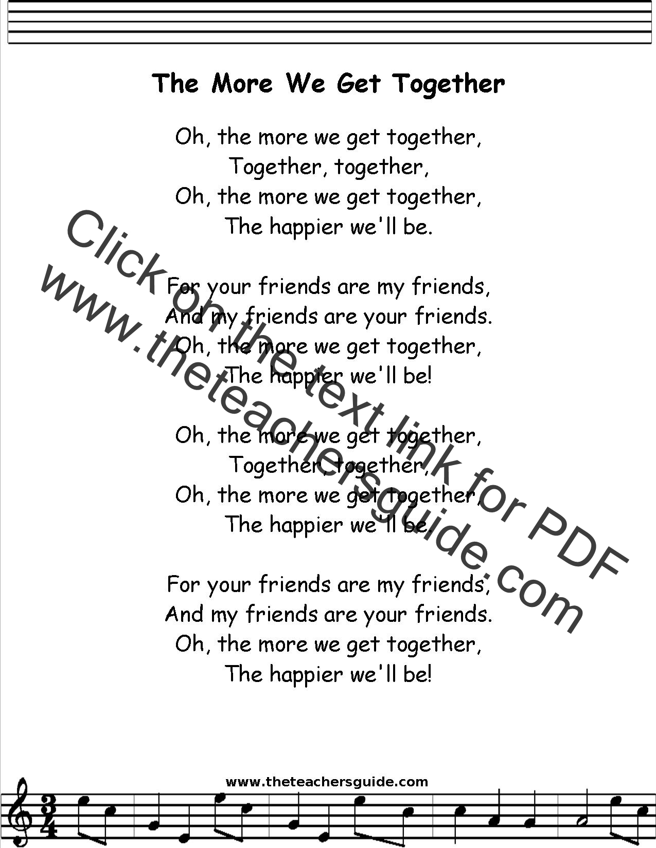 The More We Get Together Lyrics, Printout, MIDI, and Video