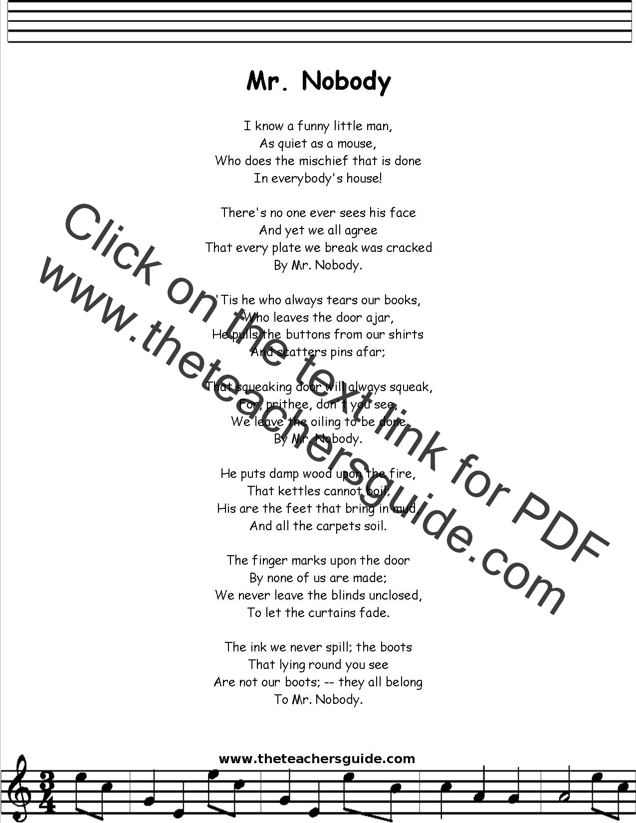 Mr. Nobody Lyrics, Printout, MIDI, and Video