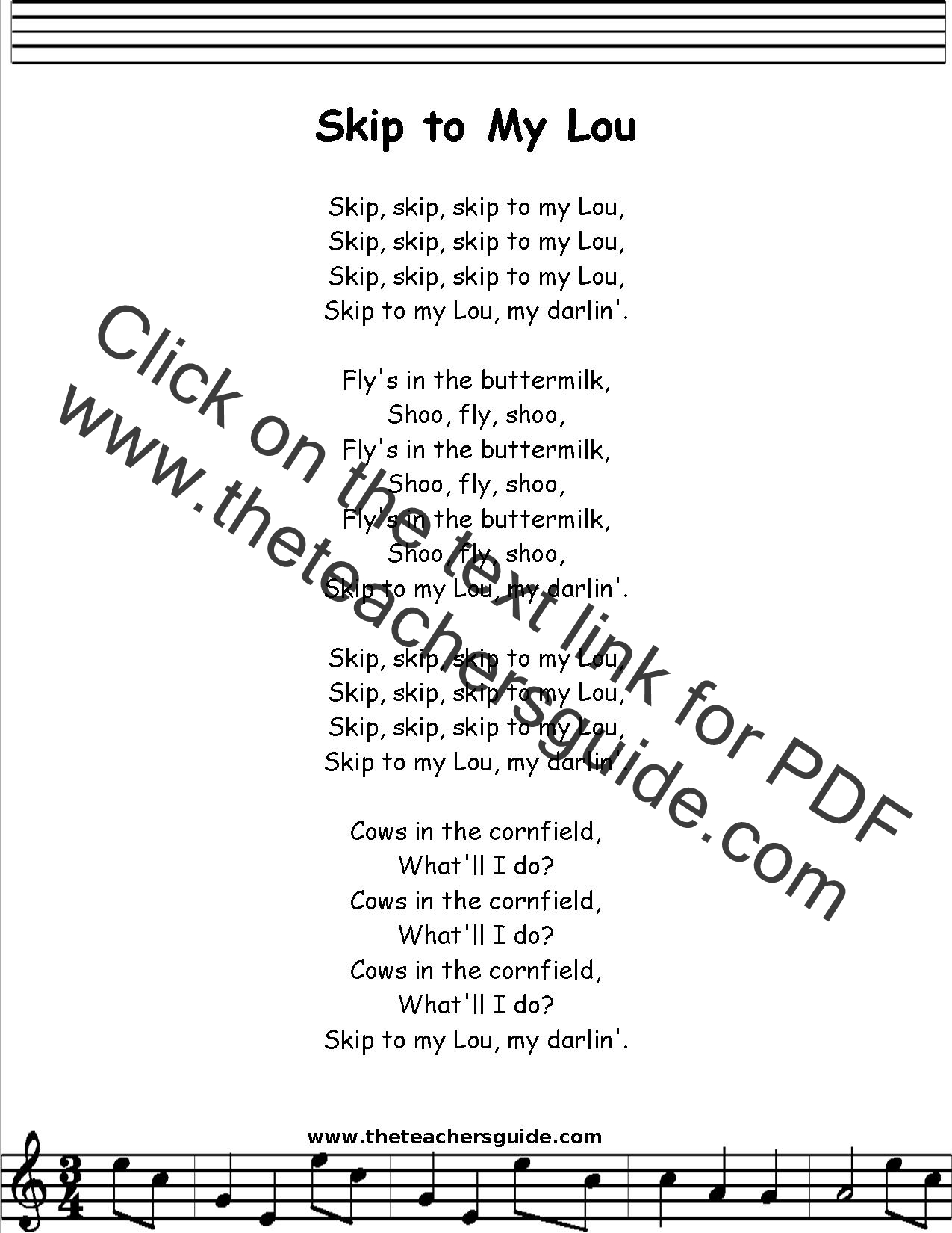 Skip to My Lou Lyrics, Printout, MIDI, and Video