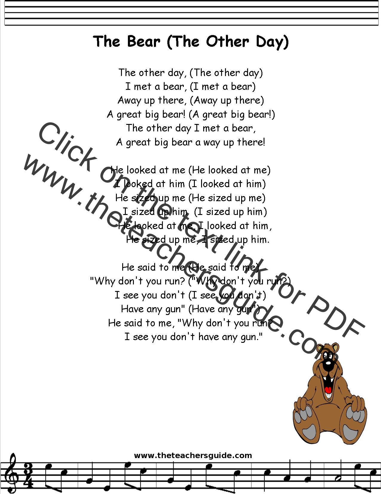 The Bear Lyrics, Printout, MIDI, and Video